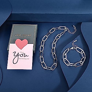 LANE WOODS Gold Chain Necklace and Bracelet for Women Ladies Dainty and Chunky Chain Link Paperclip Jewelry Set… (silver)