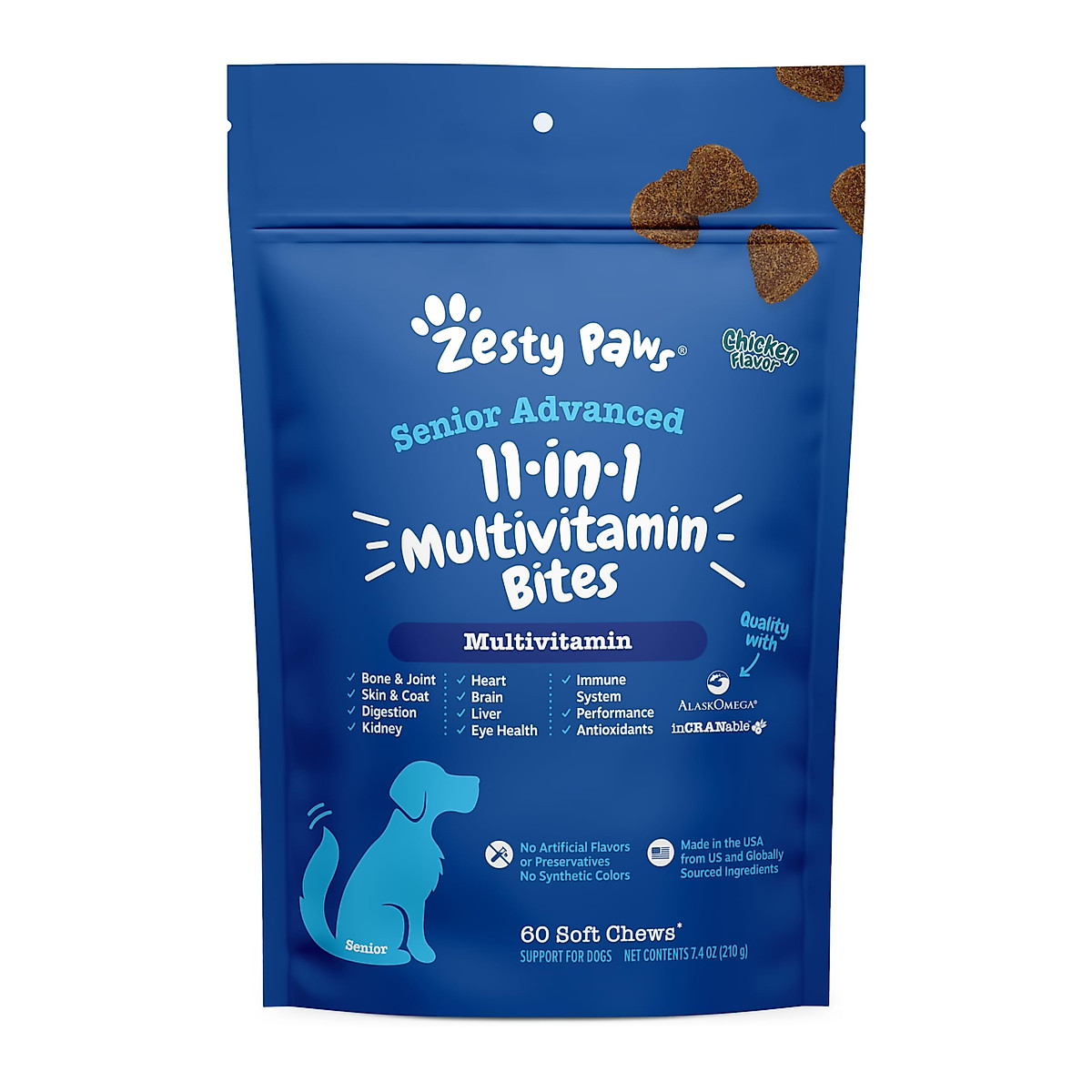 Zesty Paws Multivitamin Treats for Dogs - Glucosamine Chondroitin for Joint Support + Digestive Enzymes & Probiotics - Grain Free Dog Vitamin for Skin & Coat + Immune Health Chicken - Advanced - 60ct