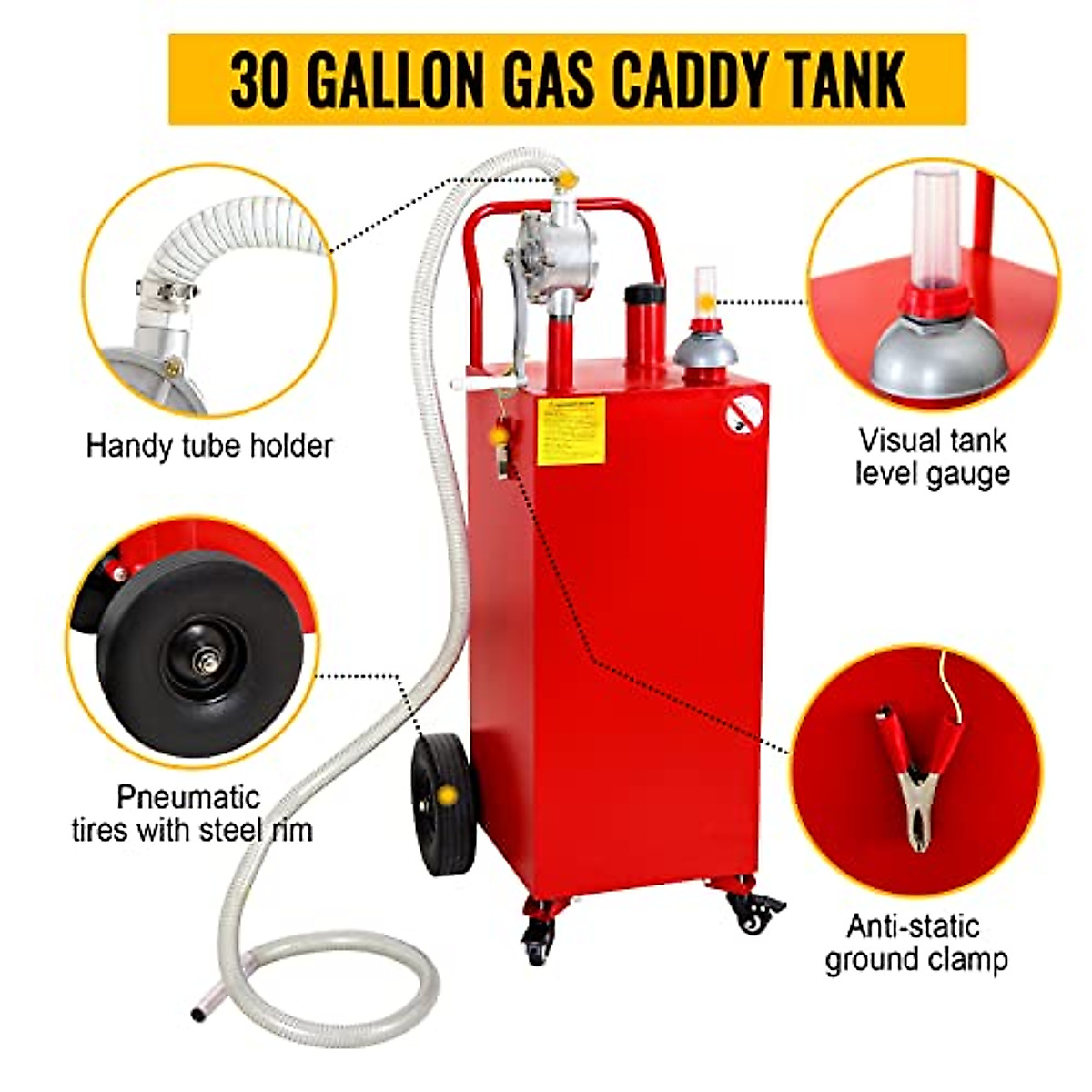 KODOM 30 Gallon Gas Caddy, Portable Fuel Storage Tank, Large Gasoline Container Diesel Can with Pump Rolling and Solid Rubber Wheels for Boat, ATV, Car, Motorcycle,UTV (Red)