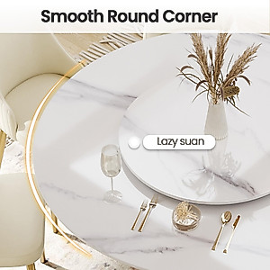59'' Round Marble Dining Table for 6,Modern White Marble Sintered Stone Round Kitchen Table with Lazy Susan,Faux Marble Dining Table with Solid Wood Pedestal,Wrapped in PU Leather(Only Table)