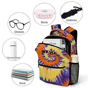 Aicihert Custom Orange Tie Dye Backpack Personalized Name Text Backpack Daypacks Customized BookBags School Bag for Student Boys Girls
