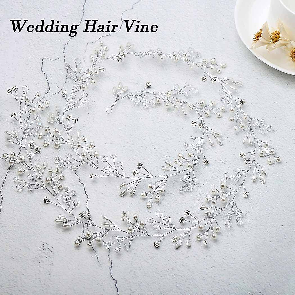 GENBREE Bride Pearl Wedding Hair Piece Rhinestone Hair Vine Bridal Headpiece Silver Hair Accessories for Women (19.7in) (A-Silver)