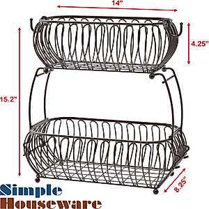 Simple Houseware 2-Tier Countertop Oblate Fruit Basket Holder, Bronze