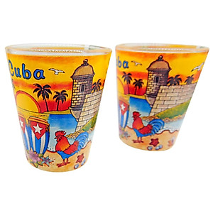 Westmon Works Cuba Shot Glass Cuban Souvenir Pack Two of the Same Glasses Featuring Scenes from the Tropical Island Nation