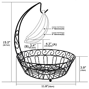 Surpahs Countertop Fruit Basket Stand w/Detachable Banana Hanger [Improved]