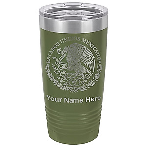 LaserGram 20oz Vacuum Insulated Tumbler Mug, Flag of Mexico, Personalized Engraving Included (Camo Green)