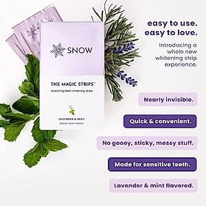 Snow The Magic Strips - Safe for Enamel Dissolving Teeth Whitening Strips - Mess-Free Portable Teeth Whitener for Oral Care with Lavender & Mint Flavor, Whitening Strips for Teeth, 1 Pack of 28 Strips