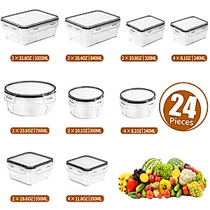 PRAKI 48 Pack Food Storage Containers with Airtight Lids (24 Containers & 24 Lids), Kitchen storage containers for Pantry Organizers and Storage, BPA-Free Meal Prep Container with Labels & Marker