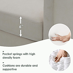 Jeffski 90" L-Shaped Sectional Sofa, 5-Seat Terrycloth Modern Sofa Couch with Chaise Lounge and 3 Pillows for Living Room, Apartment, Office, Beige