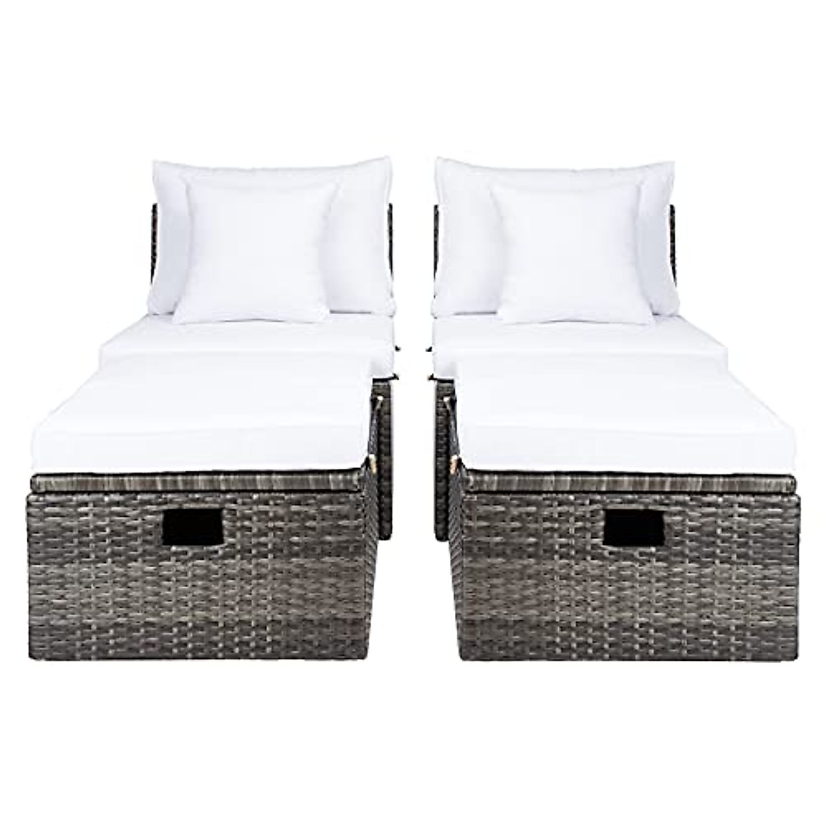 SAFAVIEH Outdoor Collection Pramla Grey Brown/White Cushion Settee with Storage Ottoman (Set of 2) PAT7515C