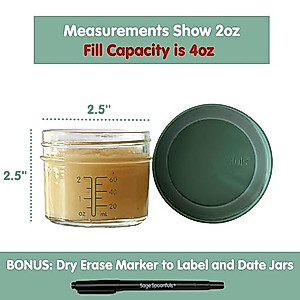 Sage Spoonfuls -12 Pack, 4 oz Baby Food Jars, Glass Baby Food Containers with Lids - Freezer Storage, Leakproof, Reusable Small Glass Baby Food Containers, Microwave & Dishwasher Friendly