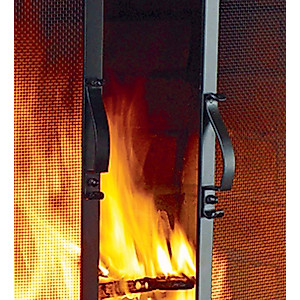 Plow & Hearth Metal Fireplace Screen Flatguard Black | 44" W x 33" H | 2 - Door | Spark Guard Indoor Grate | Iron Fire Place Cover | Wood Burning Stove Decorative Accessories