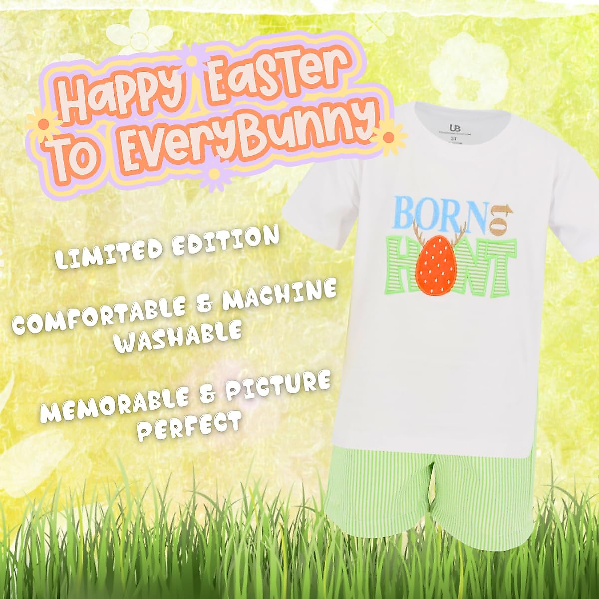 Unique Baby Boys Born to Hunt Easter Eggs Outfit (18 Months, Green)