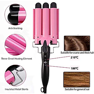 MODVICA 3 Barrel Curling Iron Wand 26mm Hair Waver Temperature Adjustable Ceramic Hair Curling Iron (Pink)