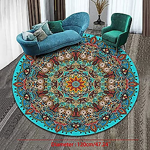 Ochine 4Ft Cotton Round Area Rug Boho Round Rug Hand Woven Cotton Area Rug Machine Washable Chic Bohemian Mandala Indoor Throw Rugs Non Slip Indoor Sofa Floor Area Mat Carpet for Living Room Bedroom