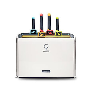 Charmline Smart Cutting Board And Knife Set With Holder, 4 Color Coded Chopping Boards, 4 Knives, Drying Holder Organizer For Kitchen, Smart Home Gadgets