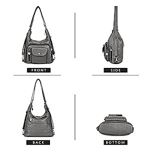 Riavika Women's Shoulder Handbags Soft Faux Leather Hobo Purses and Hand Bags Convertible Backpack Multi-pockets Tote Bag with Zipper Anti-theft Crossbody Bag Grey