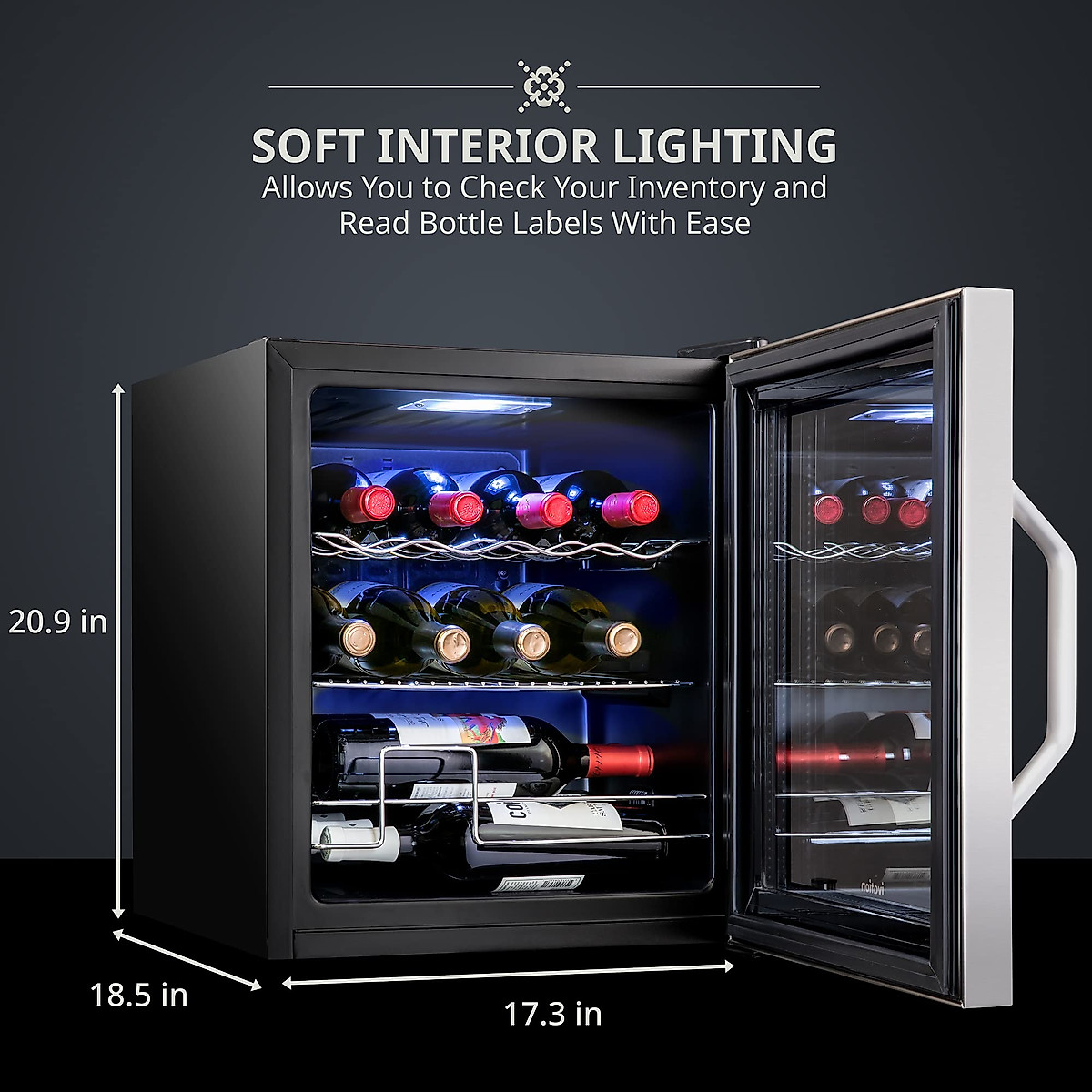 Ivation 12 Bottle Compressor Wine Cooler Refrigerator w/Lock | Large Freestanding Wine Cellar For Red, White, Champagne or Sparkling Wine | 41f-64f Digital Temperature Control Fridge Stainless Steel