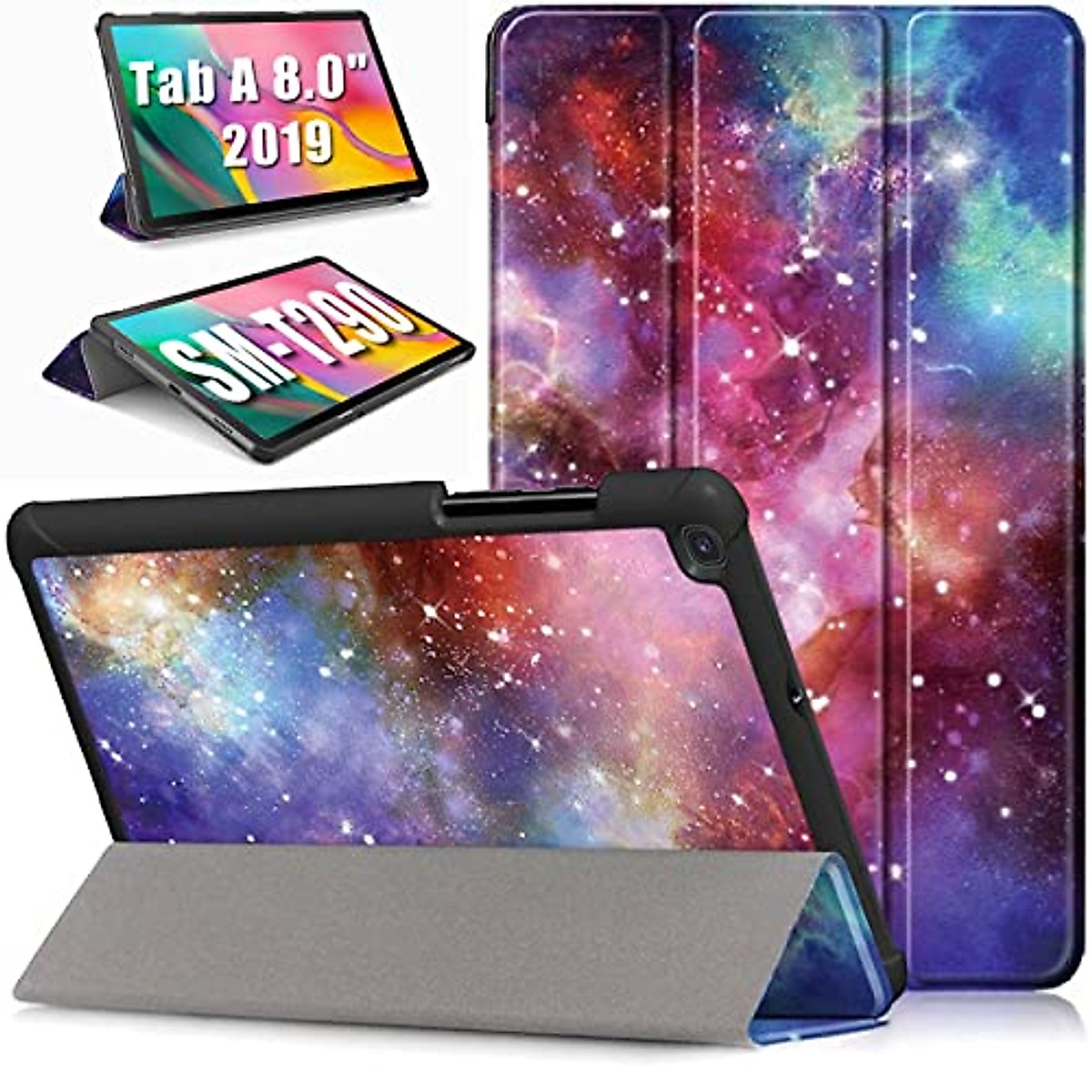 DETUOSI Slim Case for Samsung Galaxy Tab A 8.0" 2019 (SM-T290/T295/T297), Ultrathin Magnetic Trifold Stand Multi-Angle Protective Cover for Samsung Galaxy Tab A 8.0 Inch 2019 SM-T290 Tablet #Milky Way