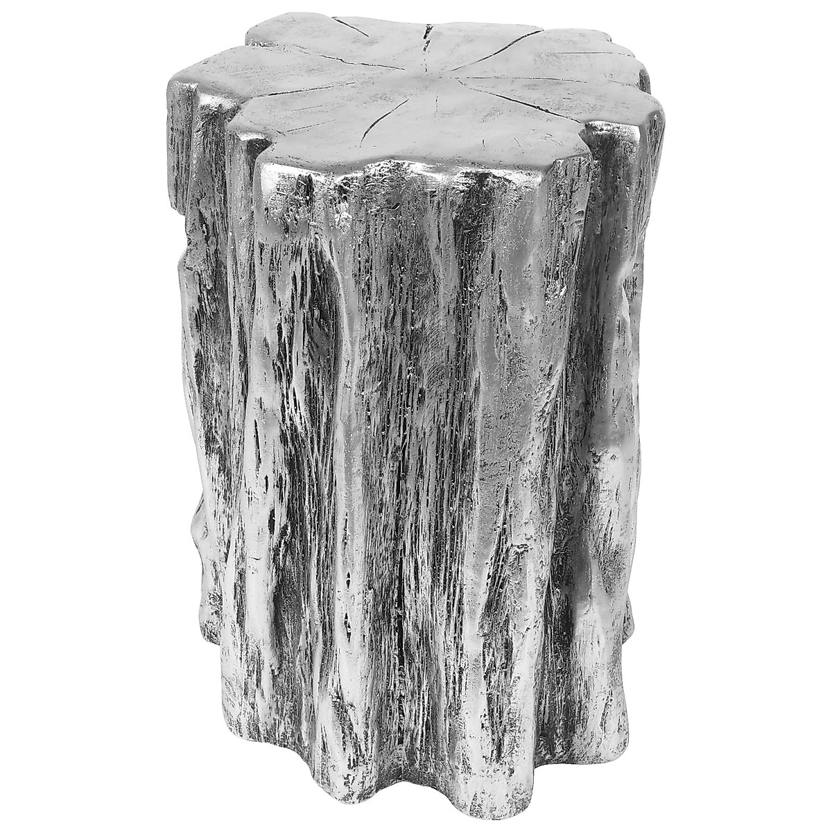 Tree Stump Trunk Side End Table, Faux Wood Patio Table, Garden Stool, Plant Stand, for Indoor Outdoor Courtyard Living Room, 14"X14"X20", Silver