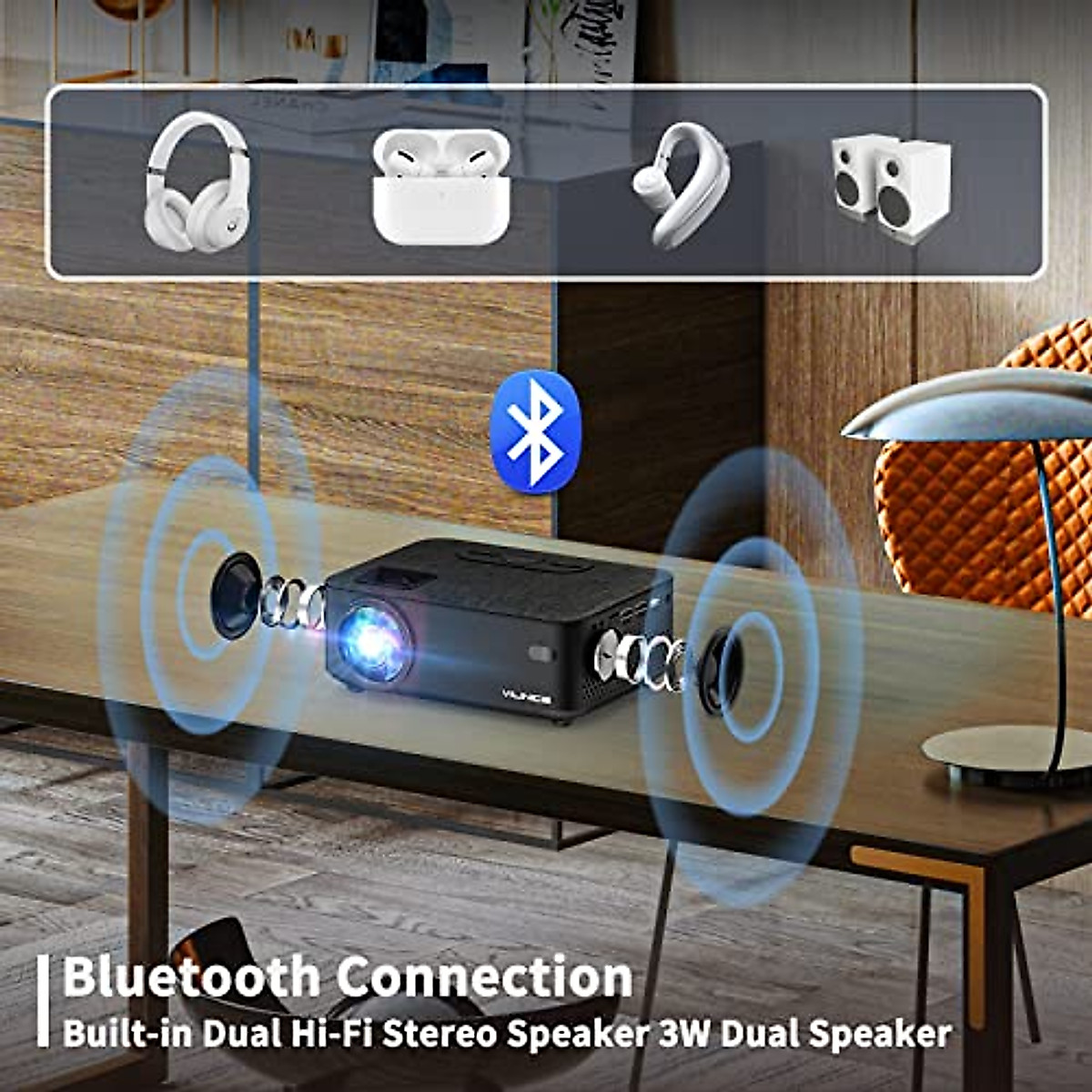 WiFi Projector, VILINICE 7500L Mini Bluetooth Movie Projector ,Portable Phone Projector with Wireless Mirroring,1080P and 240" Supported, Compatible with Fire Stick,HDMI,VGA,USB,TV,Box,Laptop,DVD