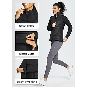 BALEAF Women's Running Winter Jacket Water Resistant Windproof Lightweight Puffer Coat Fall Cold Weather Hiking Golf Casual with Zip Pockets Black M
