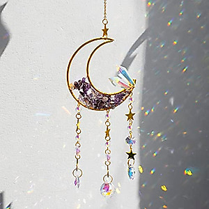 Artilady Moon Suncatcher with Healing Crystals - Prisms Suncatchers Crystal Ball Dream Catcher Wind Chimes Rainbow Maker Sun Catchers Indoor Window Car Charm Garden Outdoor Decor for Mom