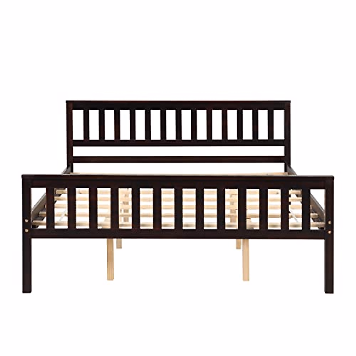 Prohon Queen Size Bed Frame with Vertical Openwork Design Headboard & Footboard, Wooden Platform Bed with Large Underbed Storage Space, Simple Style Bedframe, No Box Spring Needed, Espresso