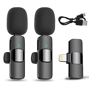 Dual Wireless Microphone for iPhone iPad Plug-Play Wireless Lavalier Mic Noise Reduction for Video Recording, Live Stream, YouTube, TikTok, Facebook, Zoom, Interview, Podcast (One Pair Two Mic)