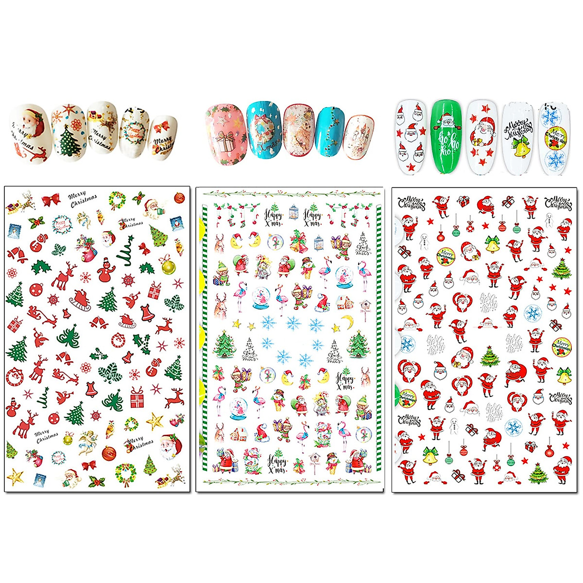 TailaiMei 15 Sheets Christmas Nail Stickers, 7 Sheets Nail Wrap Stickers and 8 Sheets Nail Decals Stickers, Full Wraps Strips and Self-Adhesive Set for DIY Nail Art (1000Pcs)