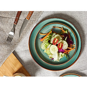 ONEMORE 30 oz Pasta Bowls and 8.5 inch Salad Plates Bundle - Microwave, Oven and Dishwasher Safe - Teal