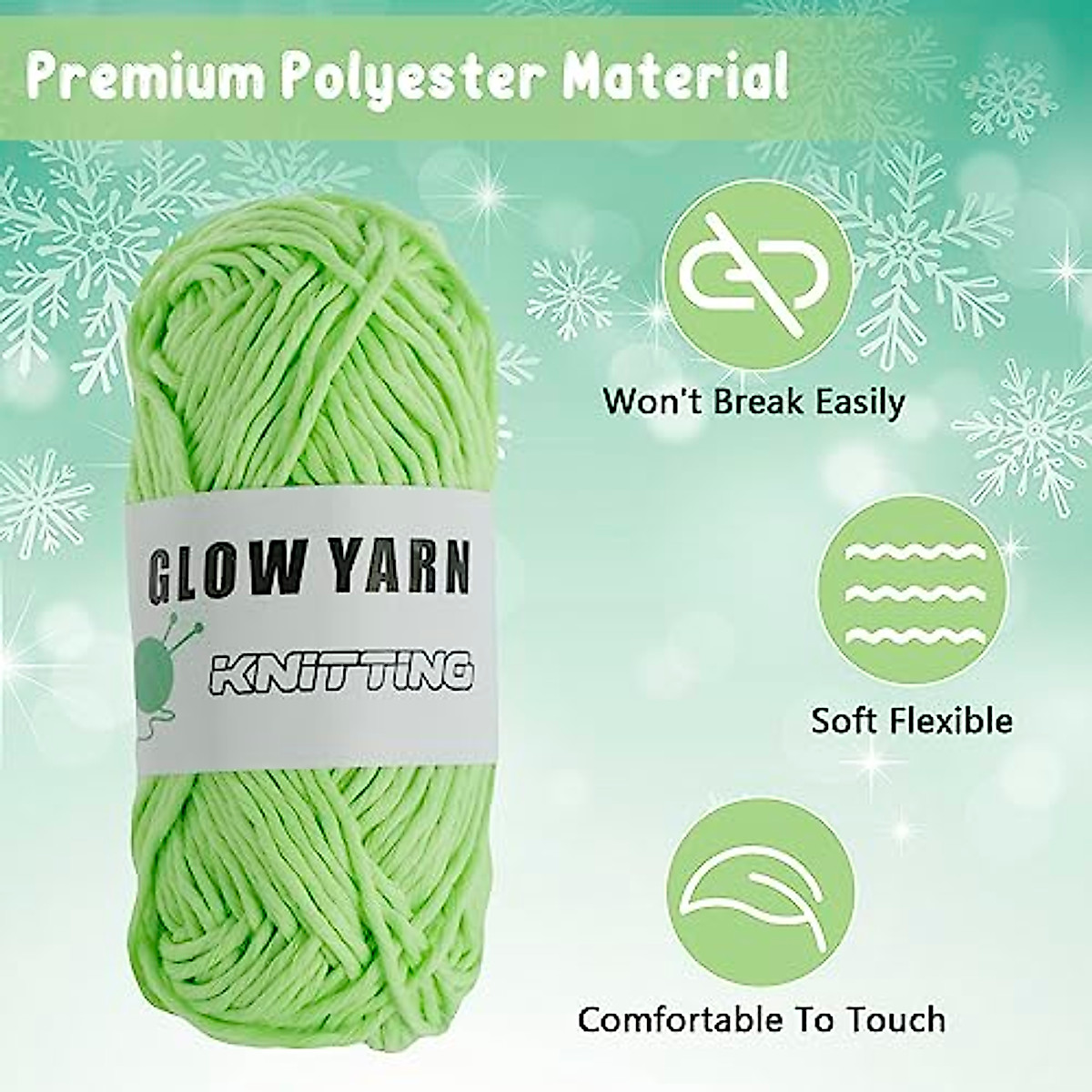 5 Rolls Glow in The Dark Yarn, Luminous Crochet Yarn for Halloween Crocheting, 174 ft Luminous DIY Knitting Yarn, Glow in The Dark Yarn for DIY Arts Crafts Crocheting Sewing Home Decoration (Green)