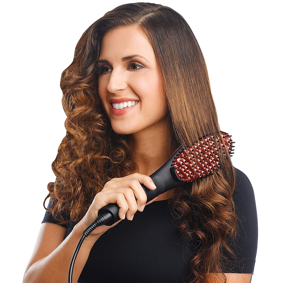 Ontel Simply Straight - Ceramic Straightening Brush | Ultra Fast Heat Up, Compact, Portable, Argan Oil Infused 3D Ceramic Bristles