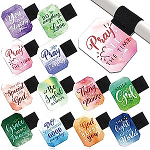 12 Pack Pen Loop Holder with Inspirational Quote Self Adhesive Pen Holder Pen Clip for Notebook Pen Holder Leather Pencil Holder with Elastic Pen Loops for Planner Journals Calendars Tablet Case