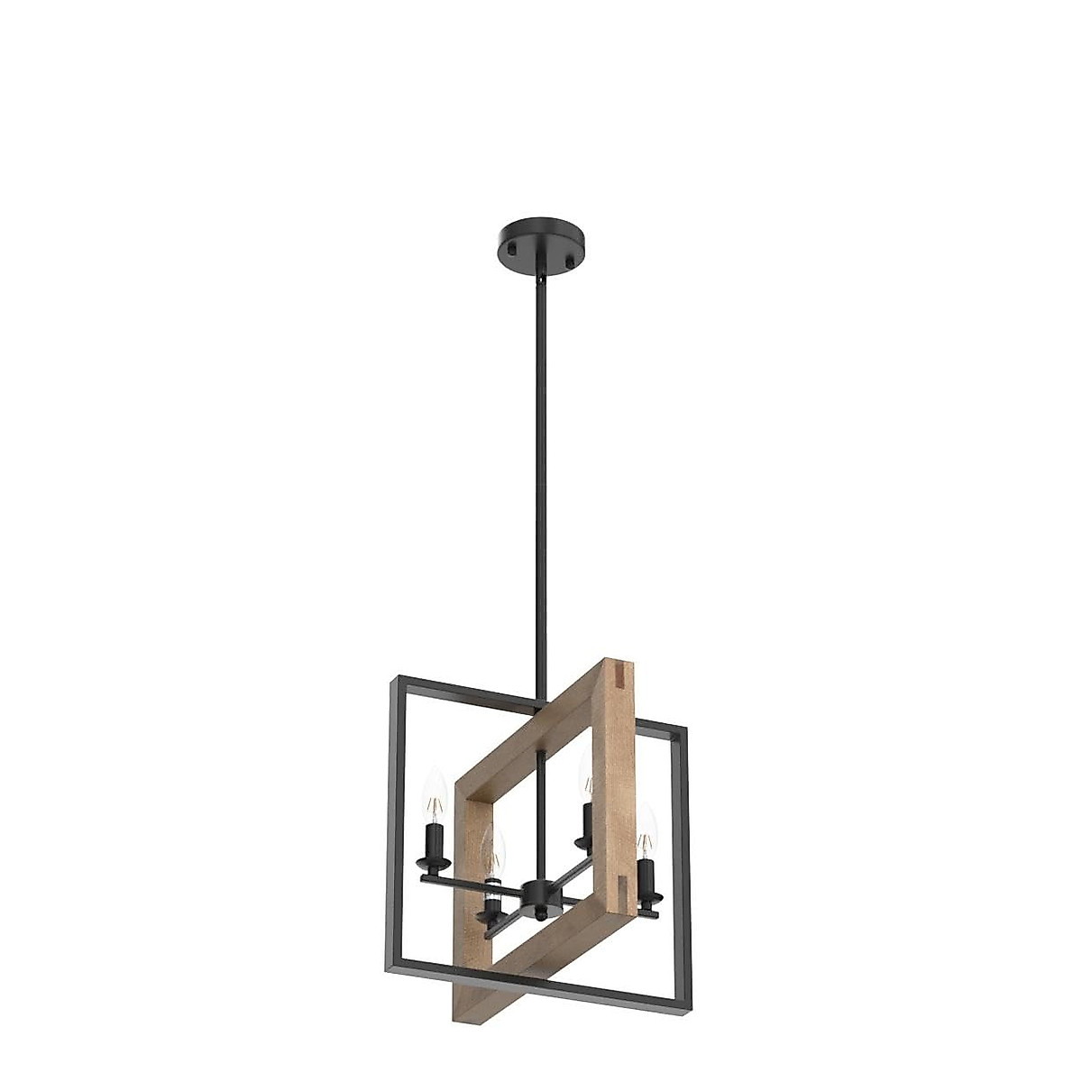 LOG BARN Dining Room Lighting Fixtures Hanging, Farmhouse Chandelier in Distressed Wood and Metal Finish, Black Pendant for Kitchen Island