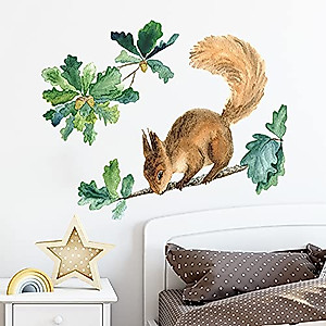 HUANLE 4 Pack Cartoon Squirrel Animal 3D Vinyl Wall Decal Realistic Green Branch Squirrel Playing Art Murals Removable Animal Wall Stickers for Teen Girls Kids Bedroom Bathroom Home Cabinet Decor