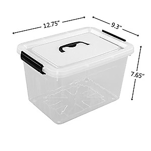 Farmoon 12 Quart Clear Storage Bin, Plastic Latching Box with Handle, 4 Packs