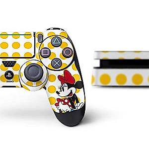 Skinit Decal Gaming Skin Compatible with PS4 Slim Bundle - Officially Licensed Disney Minnie Mouse Profile Yellow Dots Design