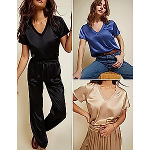 Ekouaer Silk Pajamas Women's Short Sleeve 2 Piece Satin Pjs Comfy Cozy Sleepwear Loungewear Set (Rose Pink,M)