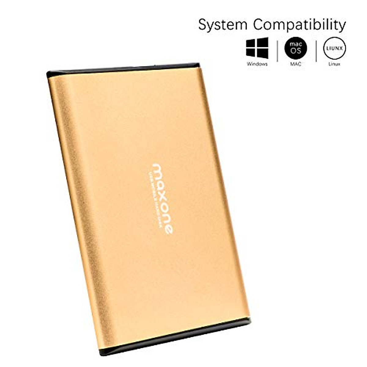 Maxone 500GB Ultra Slim Portable External Hard Drive HDD USB 3.0 for PC, Mac, Laptop, PS4, Xbox one - Gold
