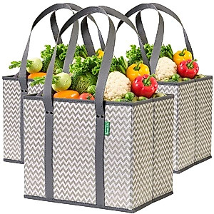 Creative Green Life Ultimate Shopping Bag 5-Pack – Reusable Grocery Box Bags (3) – Insulated Grocery Bags (2) – Premium Quality, Heavy Duty Tote Bag Set