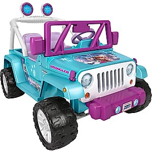 Power Wheels Disney Frozen Jeep Wrangler Ride-On Battery Powered Vehicle with Music Sounds & Storage, Preschool Kids Ages 3+ Years​, Baby Blue/Purple