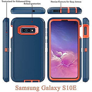 YmhxcY Cases with Explosion-Proof Film[2 Pack] and Camera Lens Screen Protective Film[2 Pack], Heavy Protection Cover for Samsung Galaxy S10E-Blue and Orange