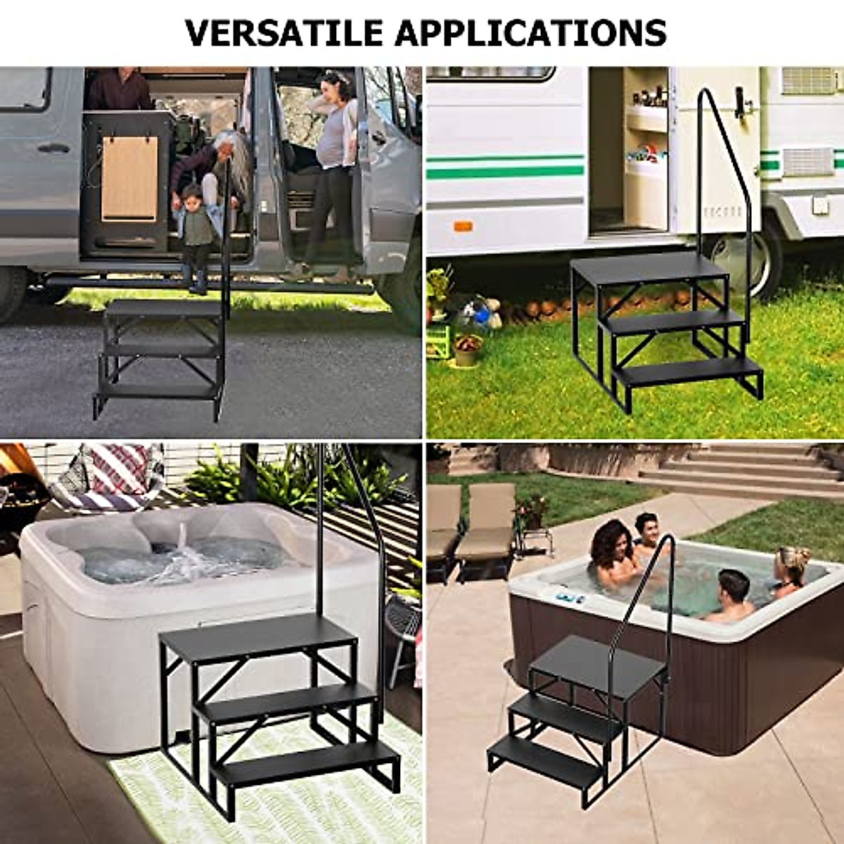 2 Step Stairs 5th Wheel Stair Hot Tub Steps Outdoor RV Alloy Steel Step Ladder Support Economy Stair Riser Quick Eases Boarding and Exitingfor RVs and Travel Camper Trailers Non Slip Assist Handrail