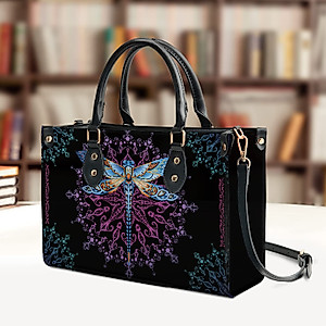 64HYDRO Hippie Mandala Dragonfly, Dragonfly Lovers Purses for Women, Shoulder Bag, Handbags for Women, Valentines Day Gifts for Her, Gifts for Sisters, Daughter, Mom, Friends - Travel Work Leather Bag