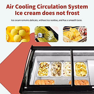 Yovtekc Countertop Gelato Display Freezer, Commercial Hard Ice Cream Showcase with 6 Square Storage Baskets, Gelato Freezer Showcase Fast Cooling with LED Light, White