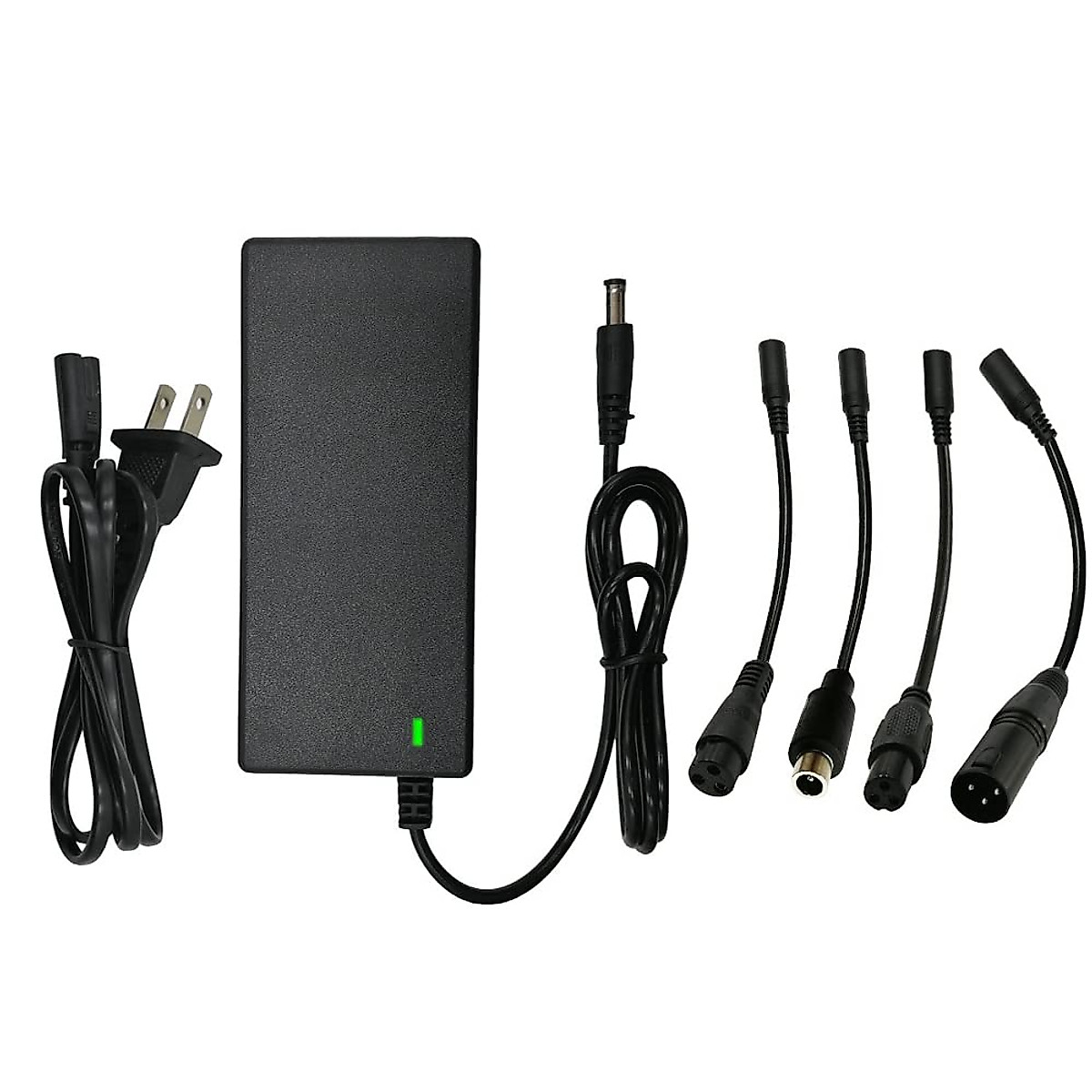 29.4V 2A Charger 5 Plugs for 24V 25.2V 25.6V Scooter Lithium Battery, Pack DC 5.5 * 2.1 with 8mm 3 Prong/ 12mm 3 Prong/ 8mm RCA/ 3-Pin Male XLR Connector