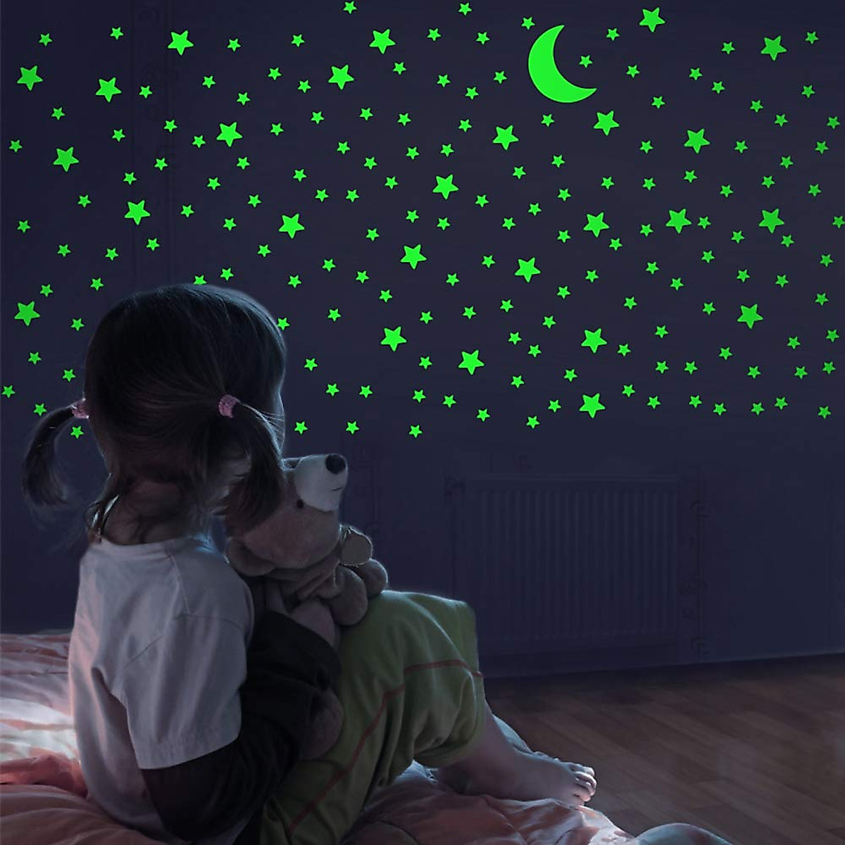 FFL DREAMS Glow in The Dark Stars and Moon, Realistic No Dots No Squares Set. Star Shaped Stickers and Moon, Luminous Adhesives for Room, Wall, Bedroom, Light up Your Ceiling and Living Room