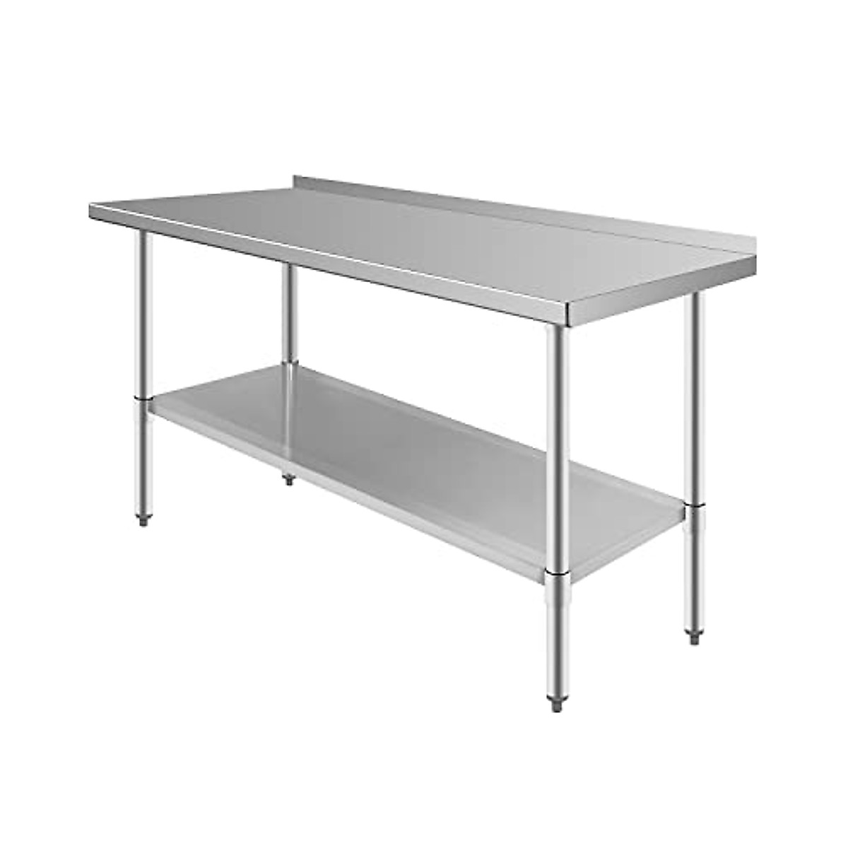 Stainless Steel Prep Worktable 60 x 24 in Sturdy Durable Baffle and Undershelf Restaurant Kitchen Practical Adjustable Workbench