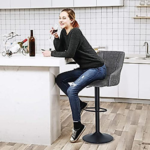 MAISON ARTS Swivel Adjustable Bar Stool with Back for Kitchen Counter Padded Counter Height Faux Leather Bar Chair with Heavy Duty Base for Pub Cafe Dining, 300LBS Weight Capacity, Grey, 1 Stool